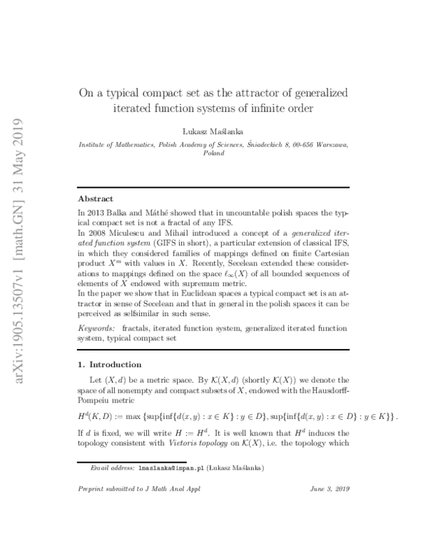 Pdf On A Typical Compact Set As The Attractor Of Generalized Iterated Function Systems Of