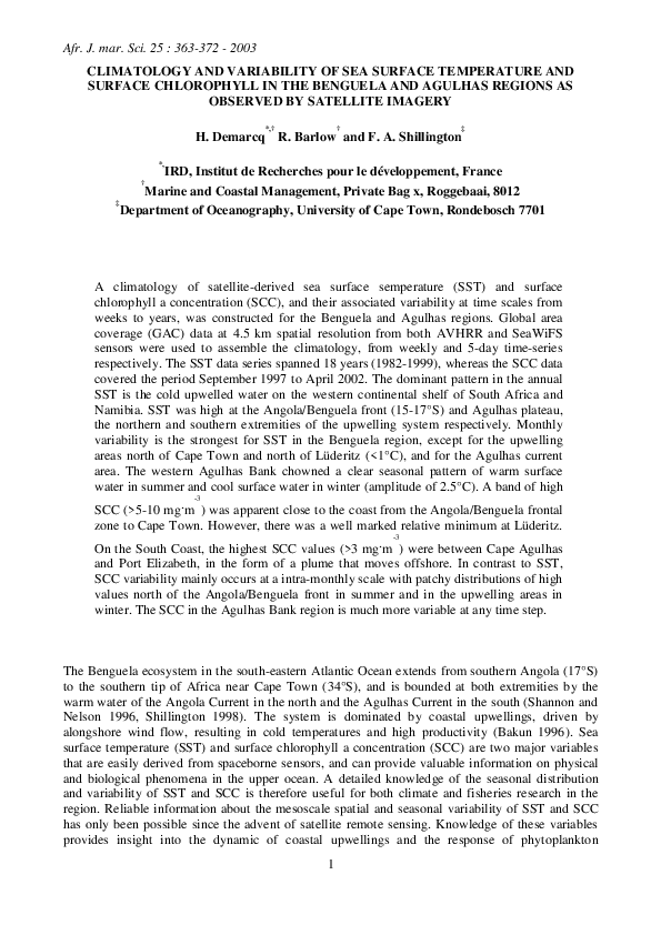 (PDF) Climatology and Variability of Sea Surface Temperature and ...