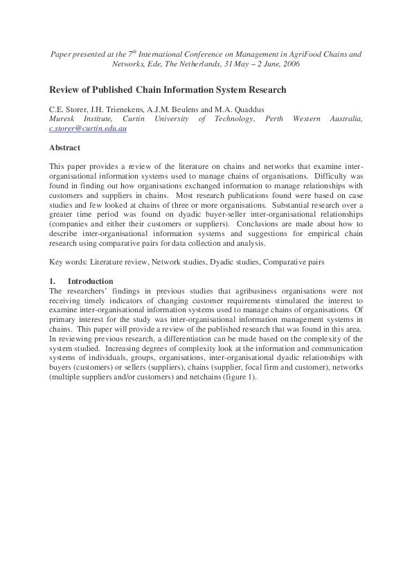 (PDF) Review of Published Chain Information System Research