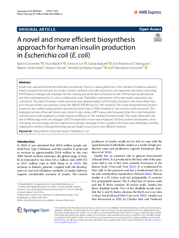 (PDF) A novel and more efficient biosynthesis approach for human ...