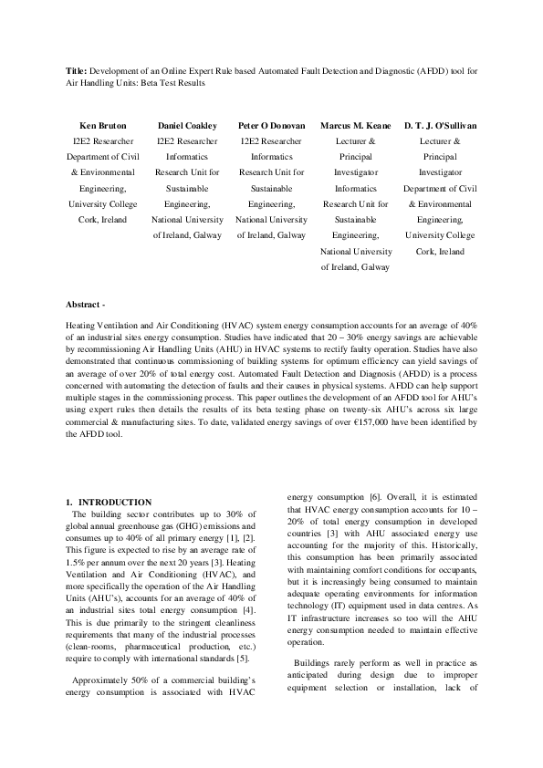 (PDF) Automated Fault Detection for Air Handling Units