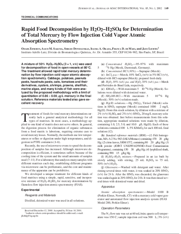 (PDF) Rapid food decomposition by H2O2-H2SO4 for determination of total ...