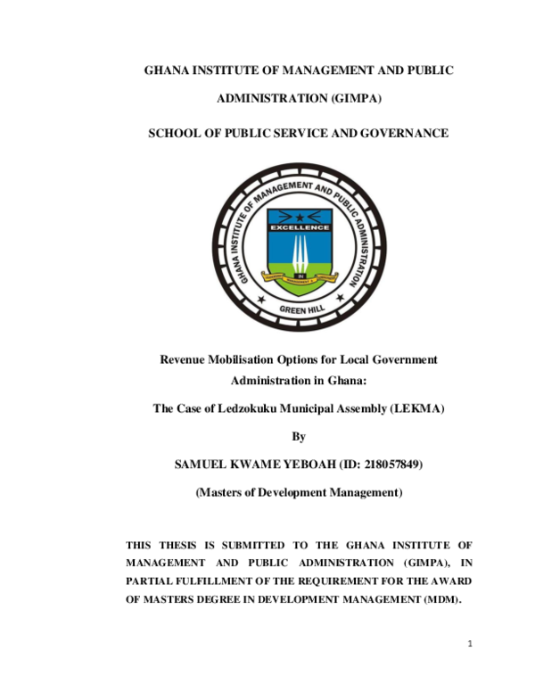 (PDF) Revenue Mobilisation options for Local Government administration ...