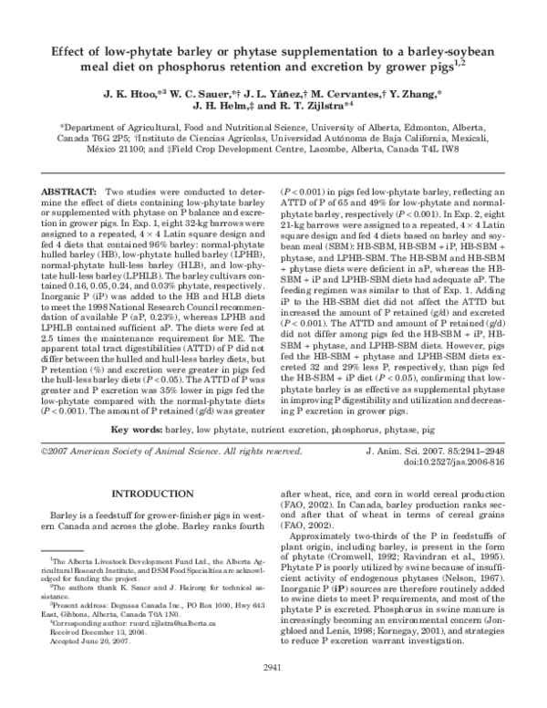 (PDF) Effect of low-phytate barley or phytase supplementation to a ...