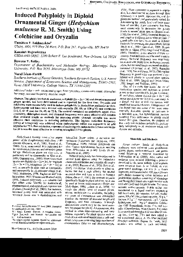 (PDF) Induced Polyploidy in Diploid Ornamental Ginger (Hedychium ...