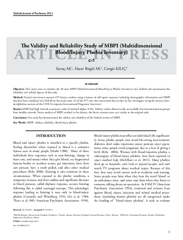 (PDF) The Validity and Reliability Study of MBPI (Multidimensional ...
