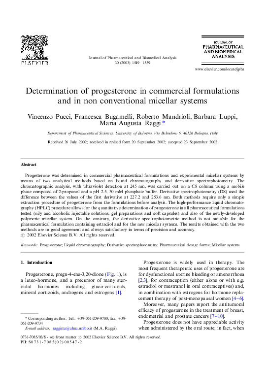 (PDF) Determination of progesterone in commercial formulations and in ...