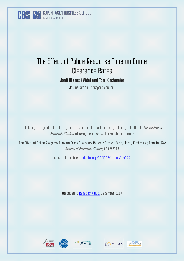 (PDF) The Effect of Police Response Time on Crime Clearance Rates*