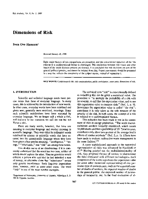(PDF) Dimensions of Risk