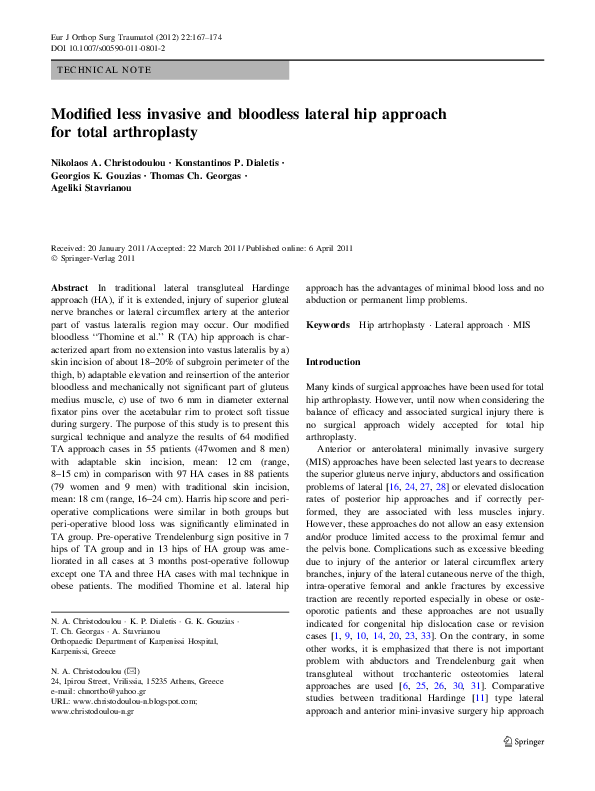 (PDF) Modified less invasive and bloodless lateral hip approach for ...