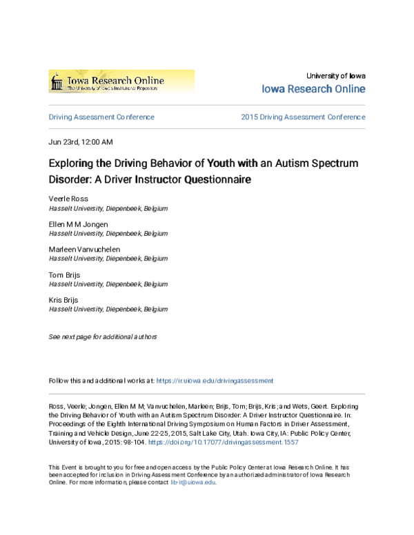 (PDF) Exploring the Driving Behavior of Youth with an Autism Spectrum ...