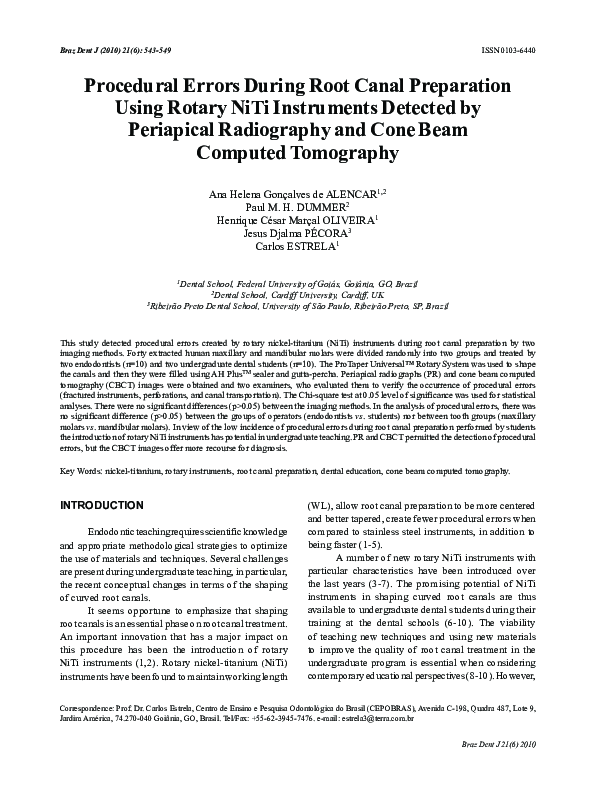 (PDF) Procedural errors during root canal preparation using rotary NiTi ...