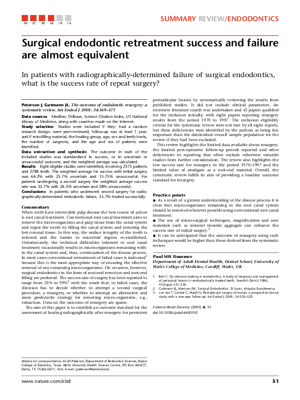 (PDF) Surgical endodontic retreatment success and failure are almost ...