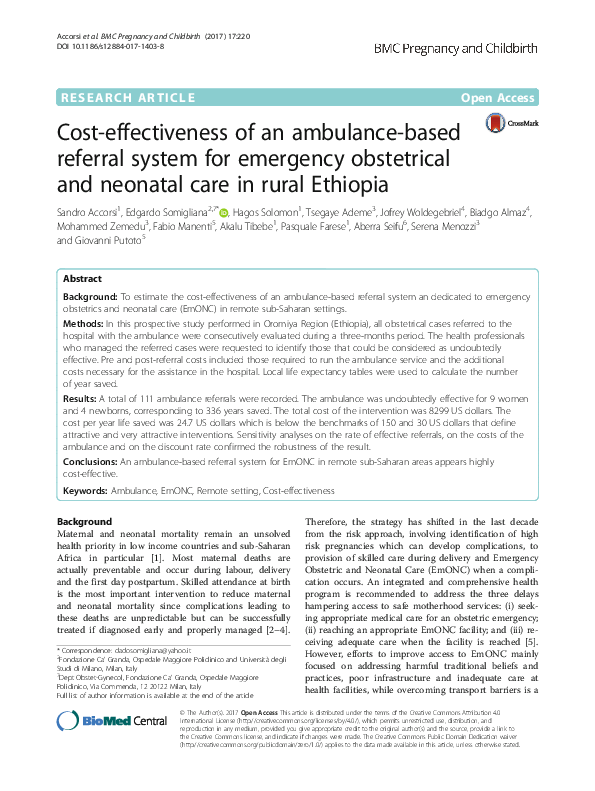 (PDF) Cost-effectiveness of an ambulance-based referral system for ...