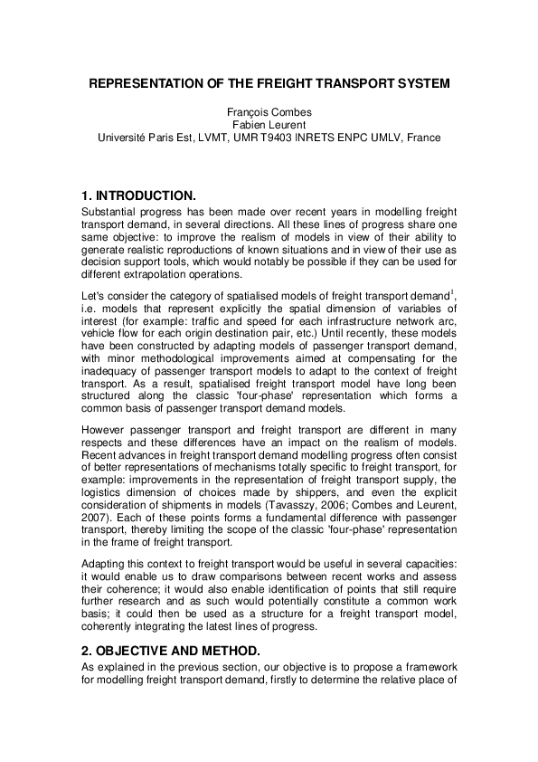 (PDF) Representation of the Freight Transport System