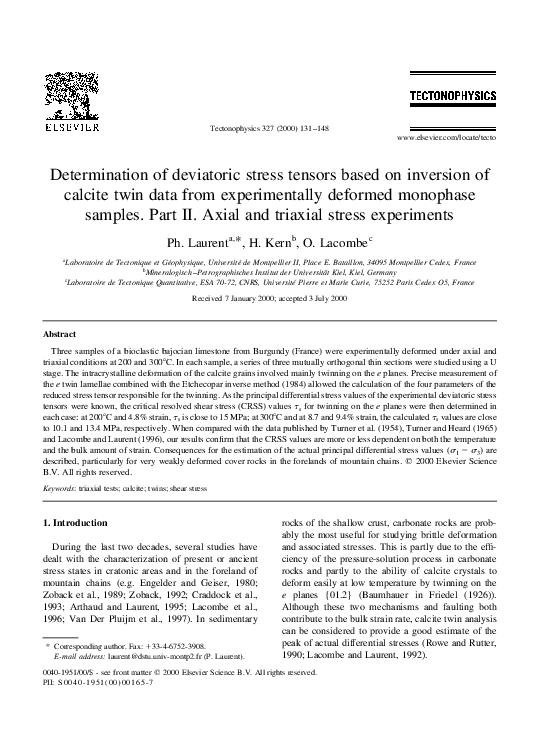 Pdf Determination Of Deviatoric Stress Tensors Based On Inversion Of Calcite Twin Data From