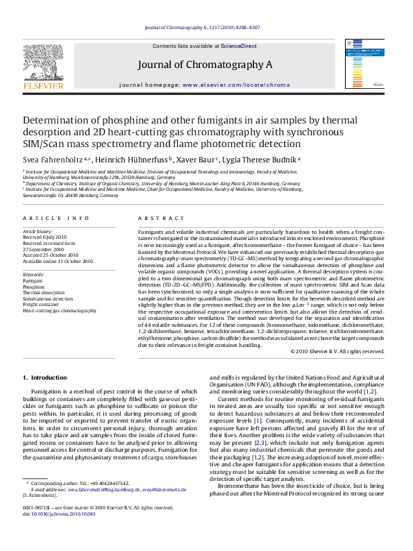 (PDF) Determination of phosphine and other fumigants in air samples by ...