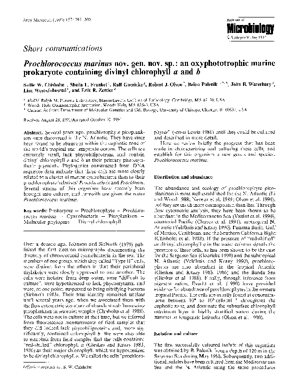 (PDF) Prochlorococcus marinus nov. gen. nov. sp.: an oxyphototrophic ...