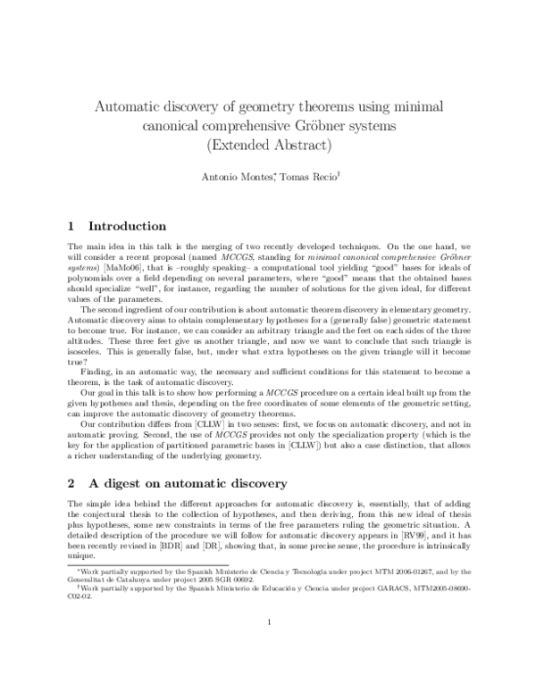 Pdf Automated Deduction In Geometry