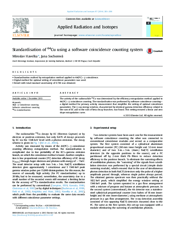 (PDF) Standardisation of 64Cu using a software coincidence counting system