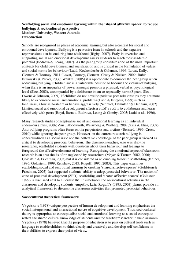 (PDF) Scaffolding social and emotional learning within ‘shared affective spaces’ to reduce ...