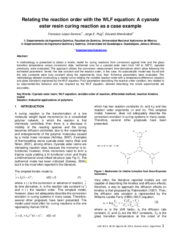 (PDF) Relating the reaction order with the WLF equation: A cyanate ...