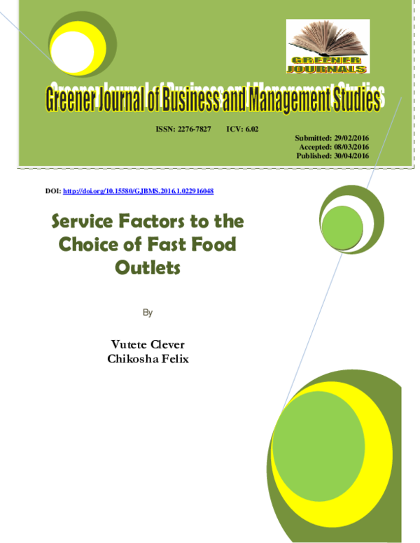 (PDF) Service Factors to the Choice of Fast Food Outlets