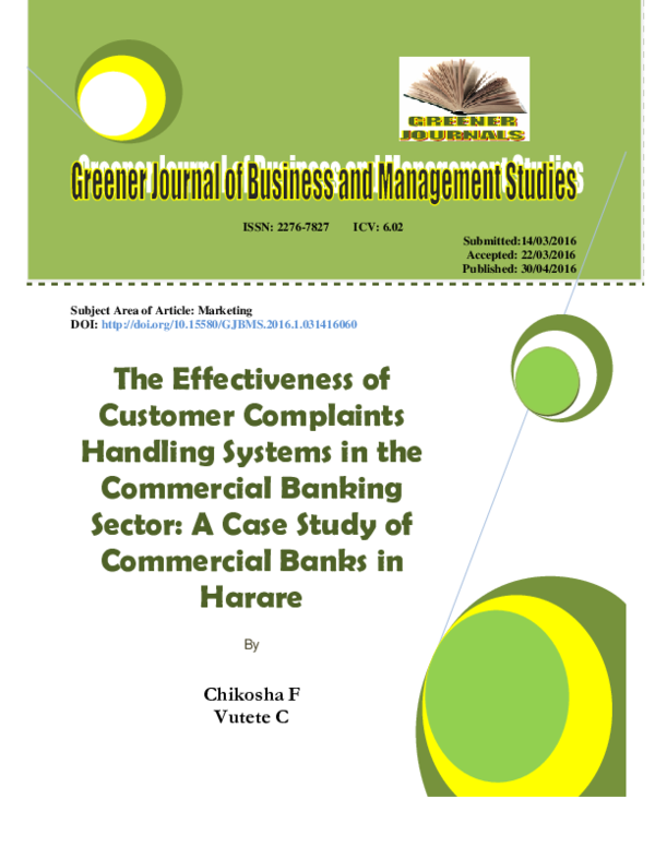 (PDF) The Effectiveness of Customer Complaints Handling Systems in the ...