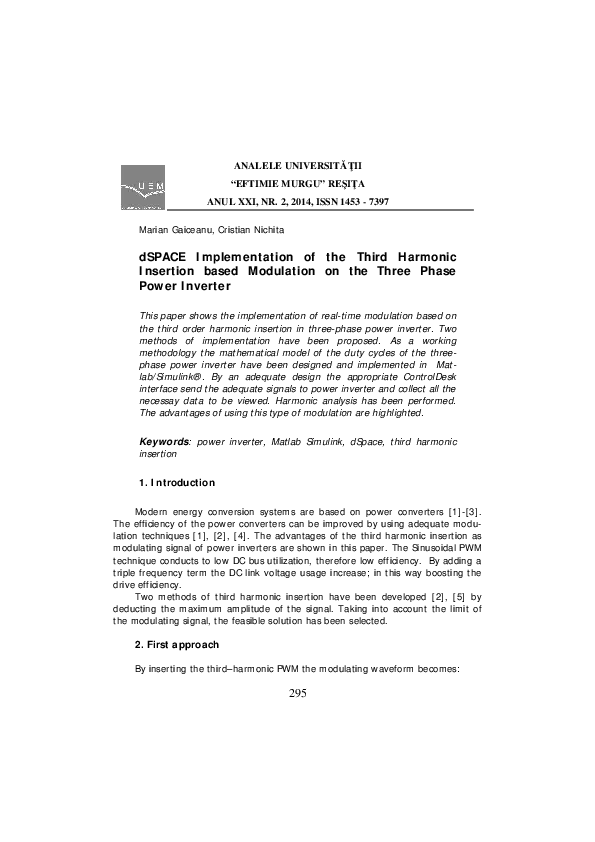 (PDF) dSPACE Implementation of the Third Harmonic Insertion based ...