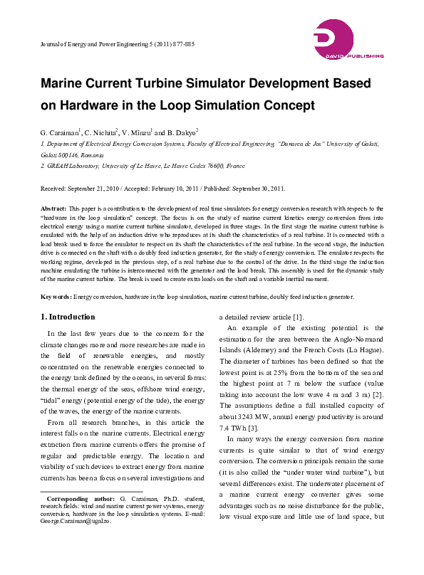 Pdf Marine Current Turbine Simulator Development Based On Hardware In The Loop Simulation Concept