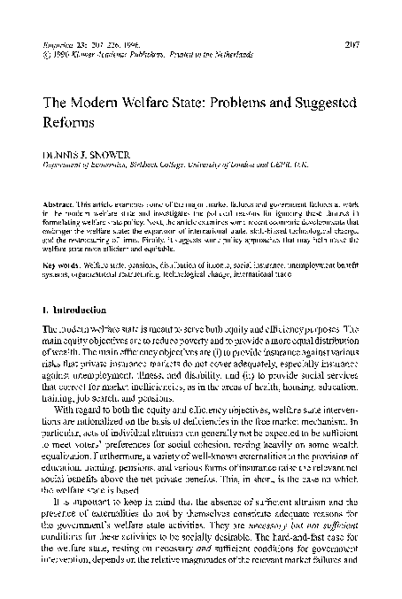 (PDF) The modern welfare state: Problems and suggested reforms | Dennis ...