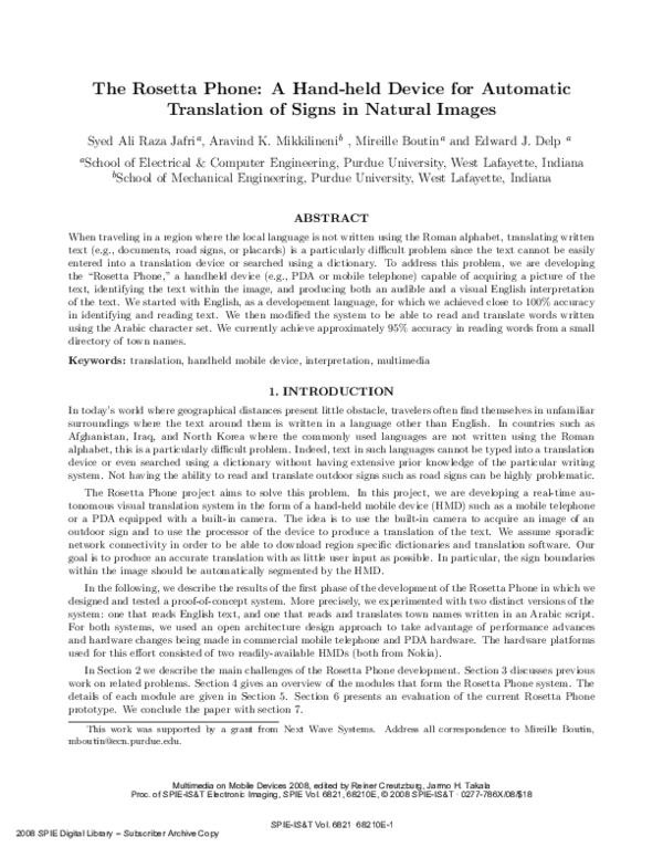 (PDF) The Rosetta Phone: A hand-held device for automatic translation ...
