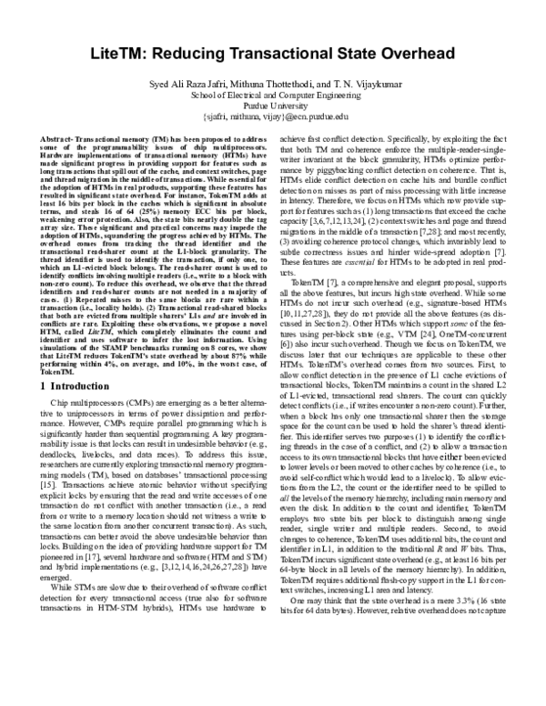 (PDF) LiteTM: Reducing transactional state overhead