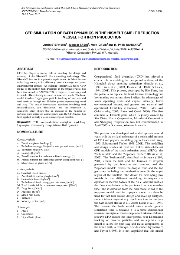 (PDF) CFD simulation of bath dynamics in the HIsmelt smelt reduction ...
