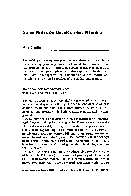 (PDF) Some Notes on Development Planning