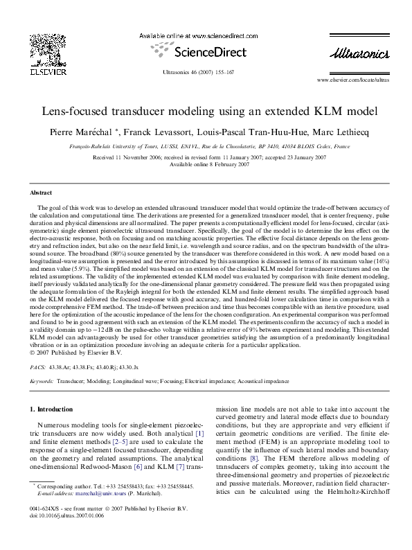 (PDF) Lens-focused transducer modeling using an extended KLM model