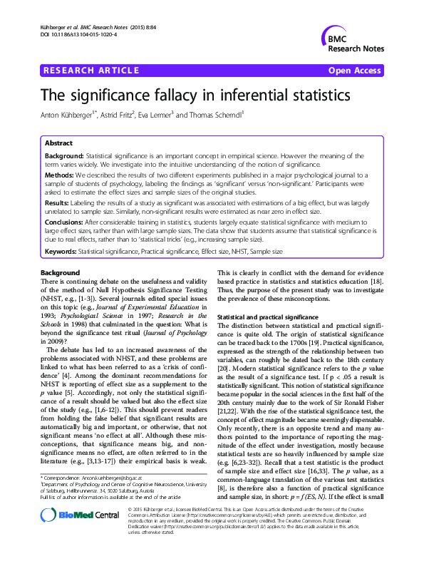 (PDF) The significance fallacy in inferential statistics