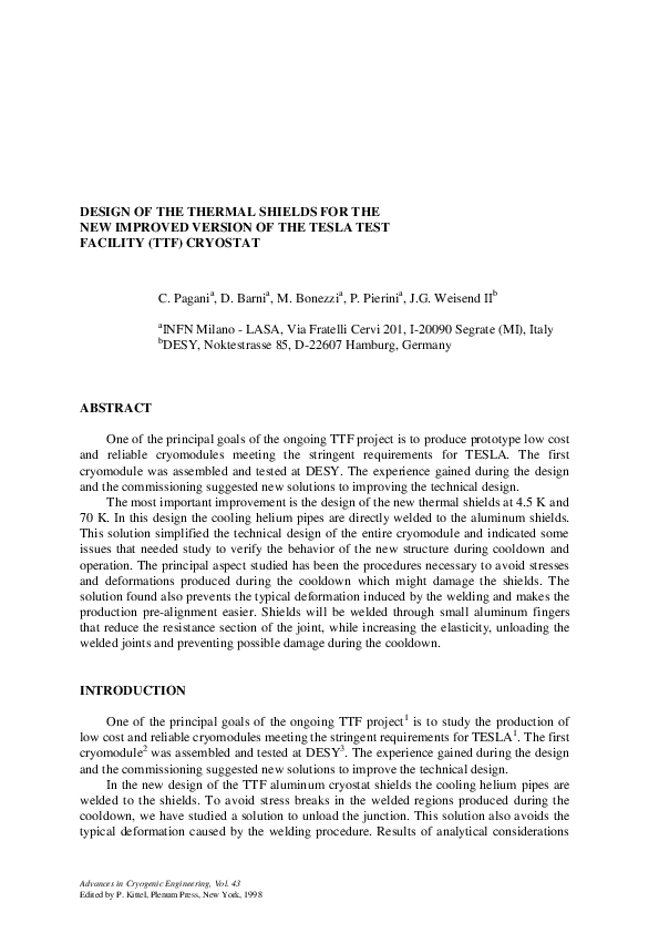 (PDF) Design of the Thermal Shields for the New Improved Version of the ...
