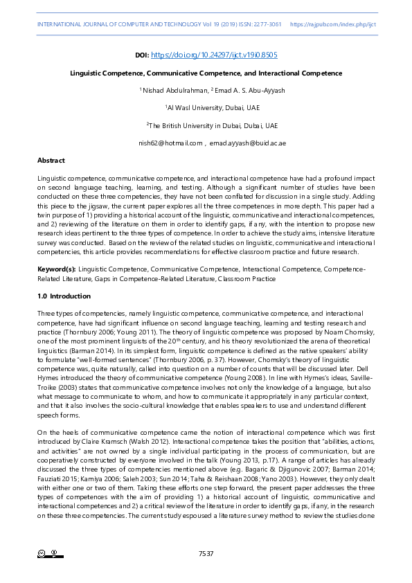 (PDF) Linguistic competence, Communicative Competence and Interactional ...