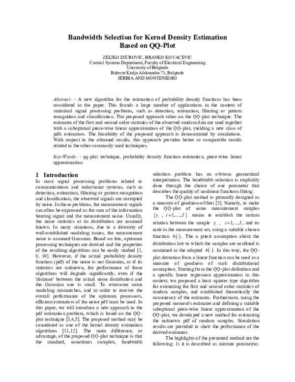 (PDF) Bandwidth selection for kernel density estimation: a review of fully automatic selectors