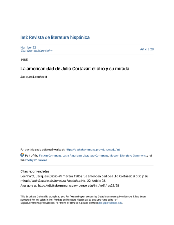 (PDF) La americanidad de Julio Cort zar: el otro y su mirada