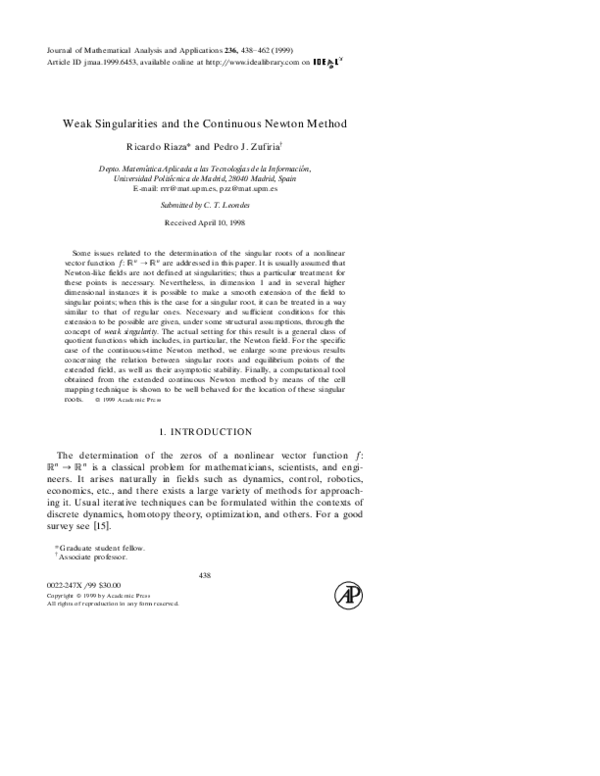 (PDF) Weak Singularities and the Continuous Newton Method