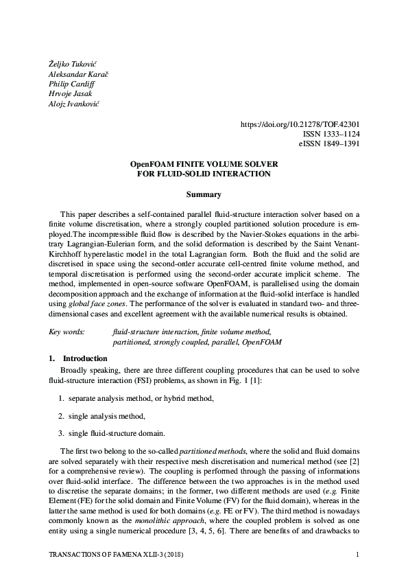(PDF) OpenFOAM Finite Volume Solver for Fluid-Solid Interaction | Philip Cardiff - Academia.edu