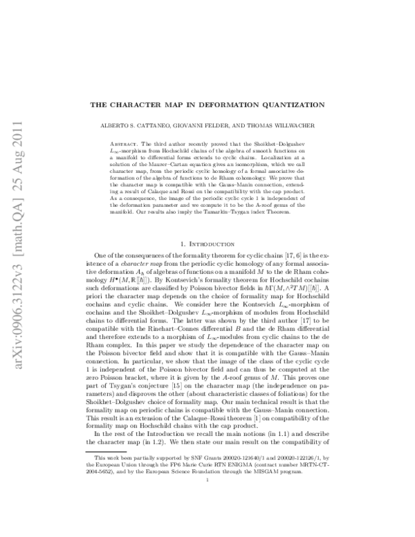 (PDF) The character map in deformation quantization