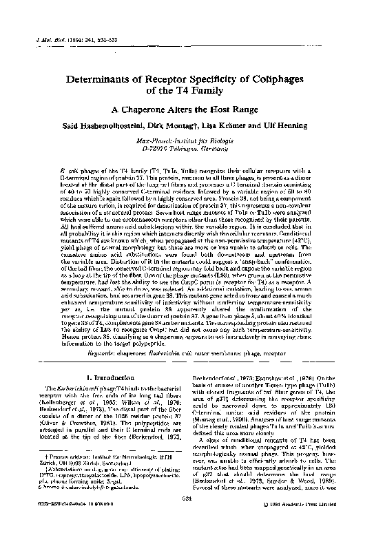 (PDF) Determinants of Receptor Specificity of Coliphages of the T4 Family