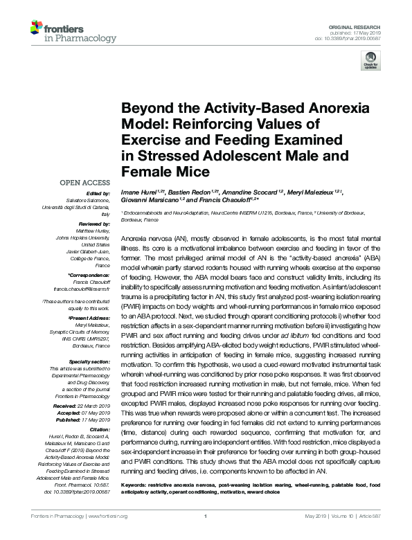 (PDF) Beyond the Activity-Based Anorexia Model: Reinforcing Values of ...