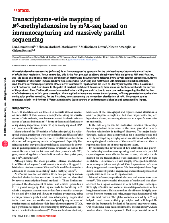 (PDF) Transcriptome-wide mapping of N6-methyladenosine by m6A-seq based on immunocapturing and ...