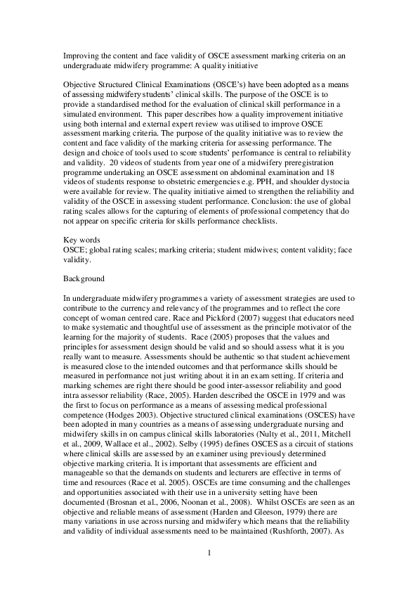(PDF) Improving the content and face validity of OSCE assessment ...