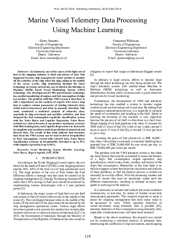 (PDF) Marine Vessel Telemetry Data Processing Using Machine Learning