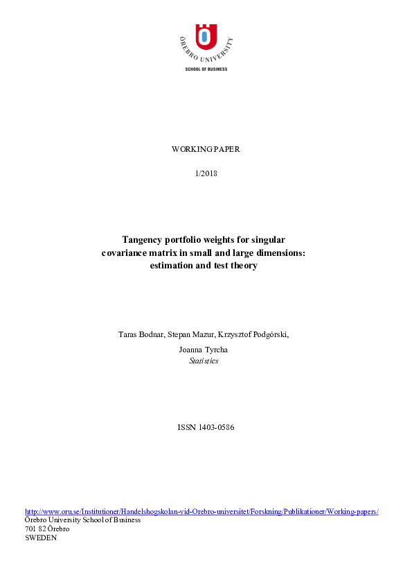 Pdf Tangency Portfolio Weights For Singular Covariance